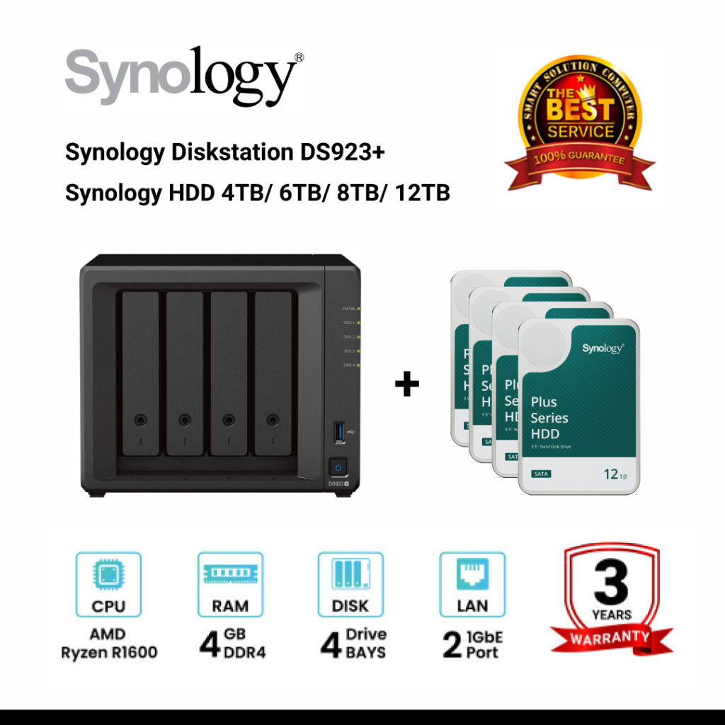 [SET] Synology DiskStation DS923+ 4-Bay NAS + 4 x Synology HDD 4TB/ 6TB/ 8TB/ 12TB | Shopee Thailand