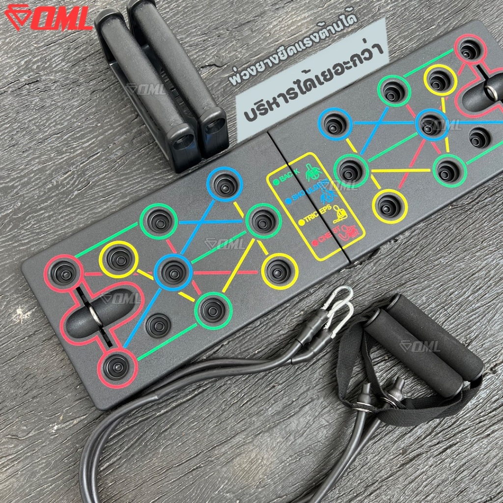 OML KD4 บอร์ดวิดพื้น เล่นพร้อมยางยืดแรงต้านได้ 2IN1 อก/แขน/ไหล่/หลัง คุ้มสุด กระดานวิดพื้น รับ ...