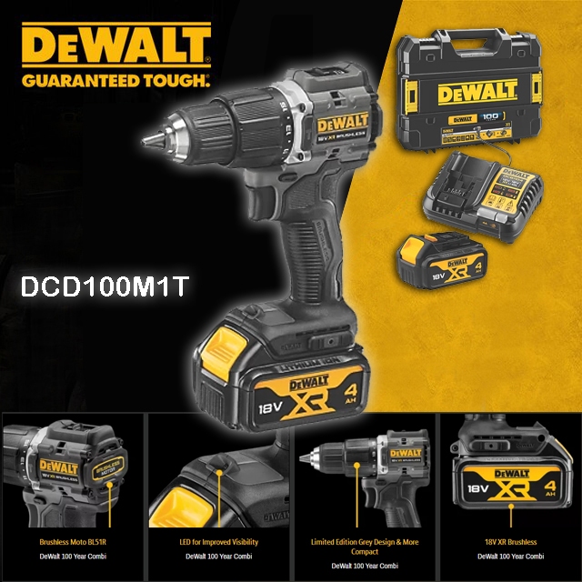 DEWALT 100 YEAR DCD100M1T-GB 18V 1 X 4AH LI-ION XR BRUSHLESS CORDLESS ...