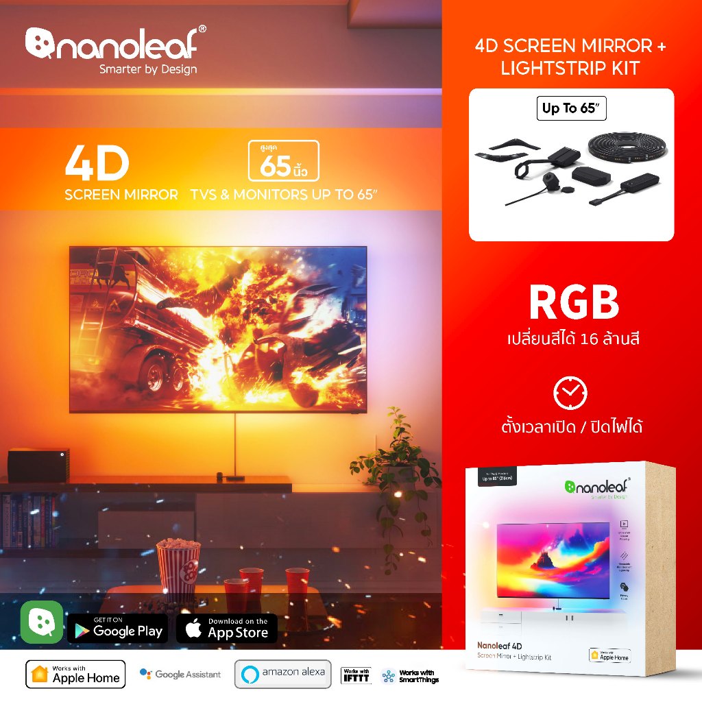 Nanoleaf (ไฟเส้น LED Ambient light RGB ติดทีวี) 4D Screen Mirror ...