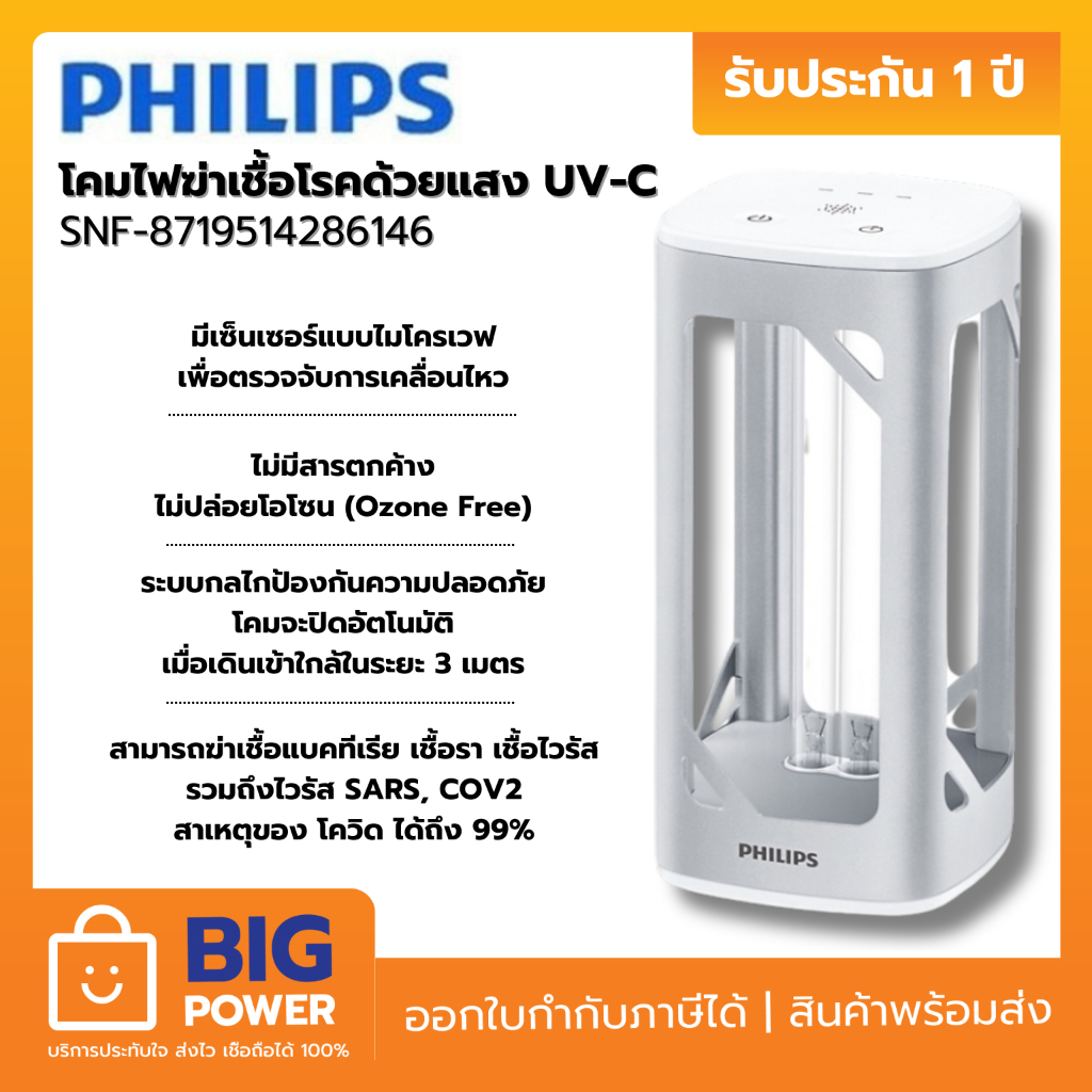 PHILIPS โคมไฟ Signify UV-C Disinfection Desk Lamp ยับยั้งเชื้อโรคแบบตั้งโต๊ะ (24 วัตต์, สีเงิน ...
