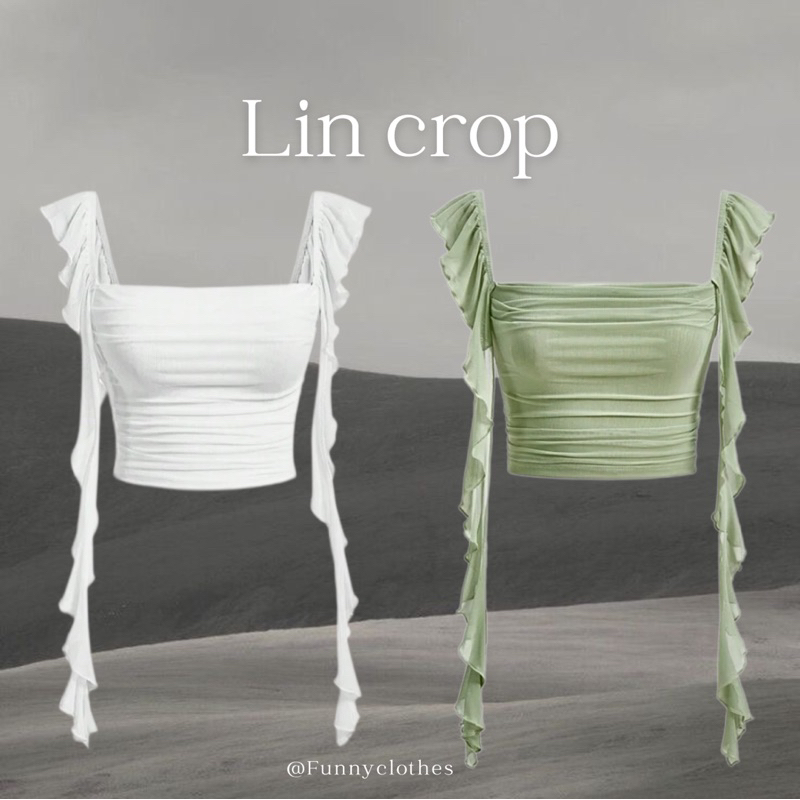 Lin crop (พร้อมส่ง สีขาว)เสื้อครอปแต่งระบายด้านหน้า | Shopee Thailand