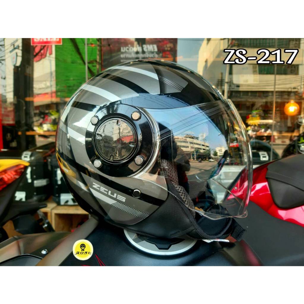 หมวกกันน็อค ZEUS ZS 217 Metallic Black BN2 Silver ทรงคลาสสิค | Shopee Thailand