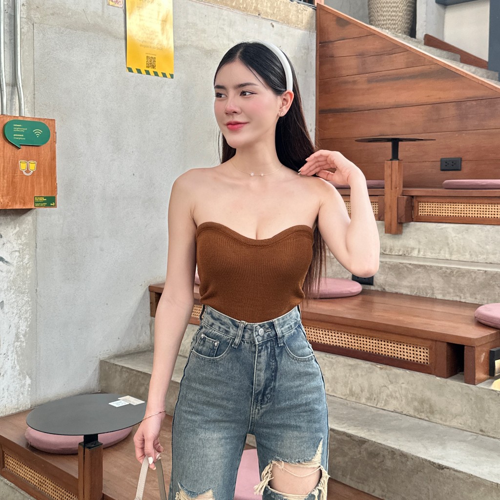 🌈MesubShop🌈เกาะอกเว้าอก ผ้าทอไหมพรมถัก ทรงดีผ้ายืดเยอะ 🎀 ใส่ปาร์ตี้ เที่ยวทะเล นางแบบใส่งานจริง ...