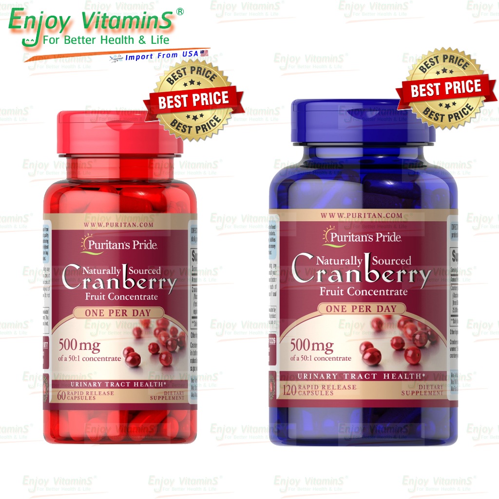 Puritan's Pride Cranberry Fruit Extract 500 mg 60 Capsules (Exp.05/2027 ...