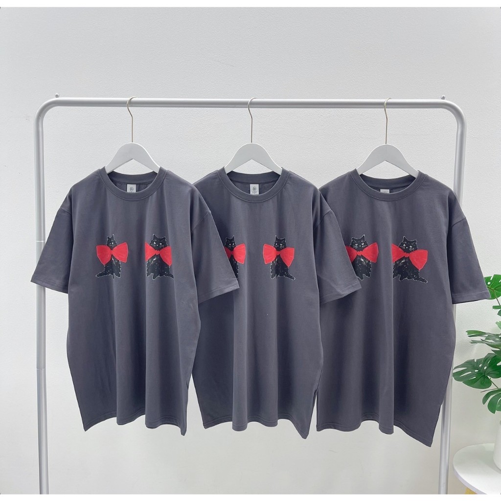 RONRON Ribbon CatT-Shirt (Charcoal) | Shopee Thailand