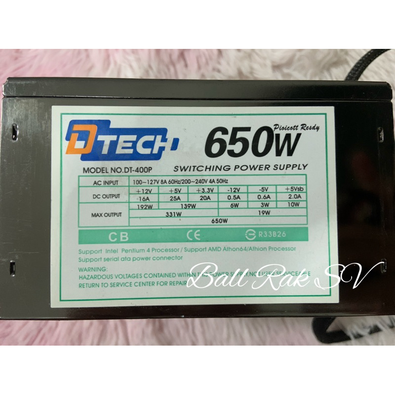 POWER Supply DTECH 650W Model : DT-400P | Shopee Thailand