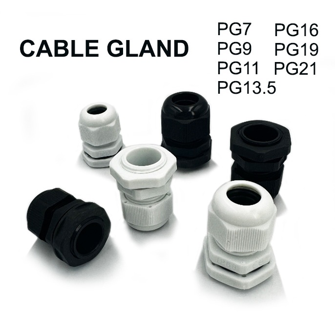 Cable gland เคเบิ้ลแกลนด์ สำหรับยึดสายไฟกับกล่อง มีสีขาวและดำ PG7 ...