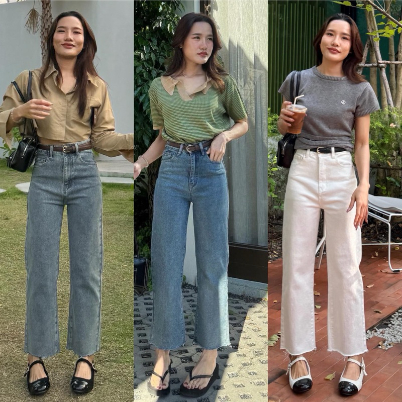 CANDY JEANS กางเกงยีนส์กระบอกตรง ขาเต่อ ขายดี💕 | Shopee Thailand
