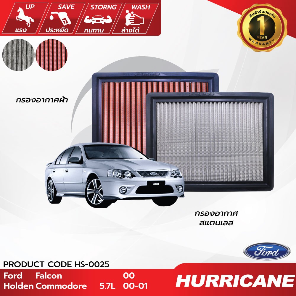 HURRICANE กรองอากาศรถยนต์ผ้าแดง & สแตนเลส Ford Falcon , Holden ...