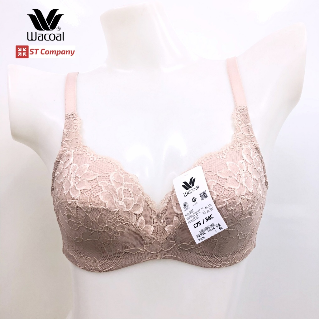 เสื้อใน Wacoal Basic Bra สีเบจ (Beige) รุ่น WB9922 บรา 4/5 cup เสริมโครง เสริมฟองบาง ลายลูกไม้ ...