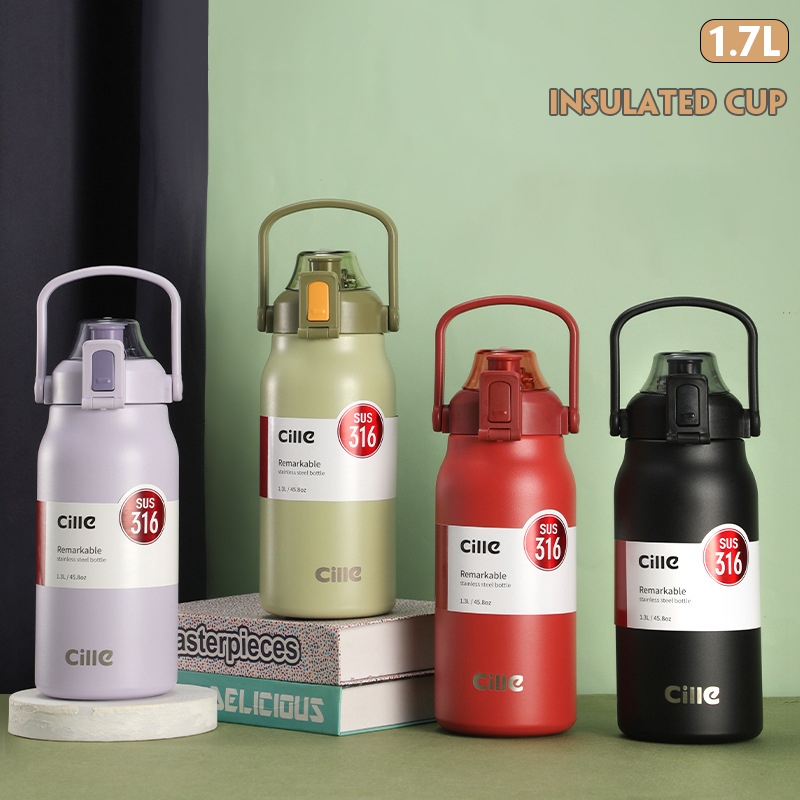 🔥กระติกน้ำสแตนเลสเกรด316 ขวดน้ำ การเก็บรักษาความร้อนอย่างต่อเนื่อง กระติกน้ำ 1.3L/1.7L thermos ...