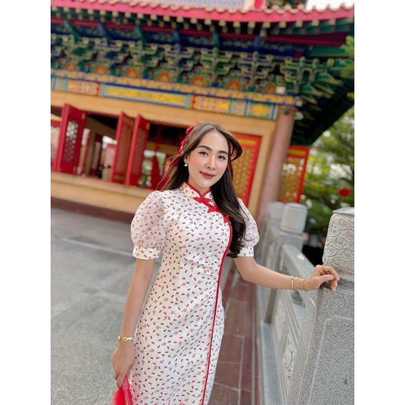 ชุดเดรสกี่เพ้า ตรุษจีน งานป้าย Nanaphat Size XL มือสอง | Shopee Thailand