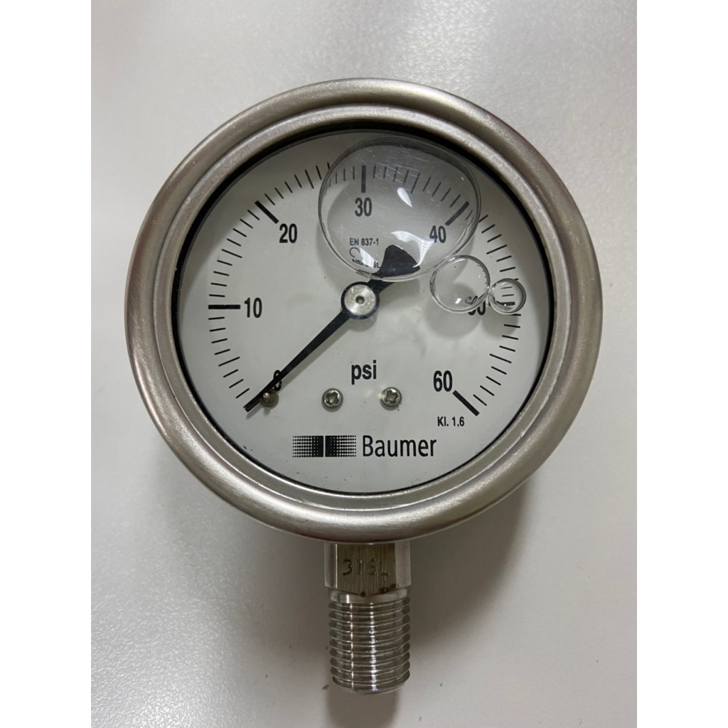Pressure gauge Baumer 0/60BAR+PSI หน้าปัด2.5นิ้ว Bottom เกลียว1/4"NPT ...