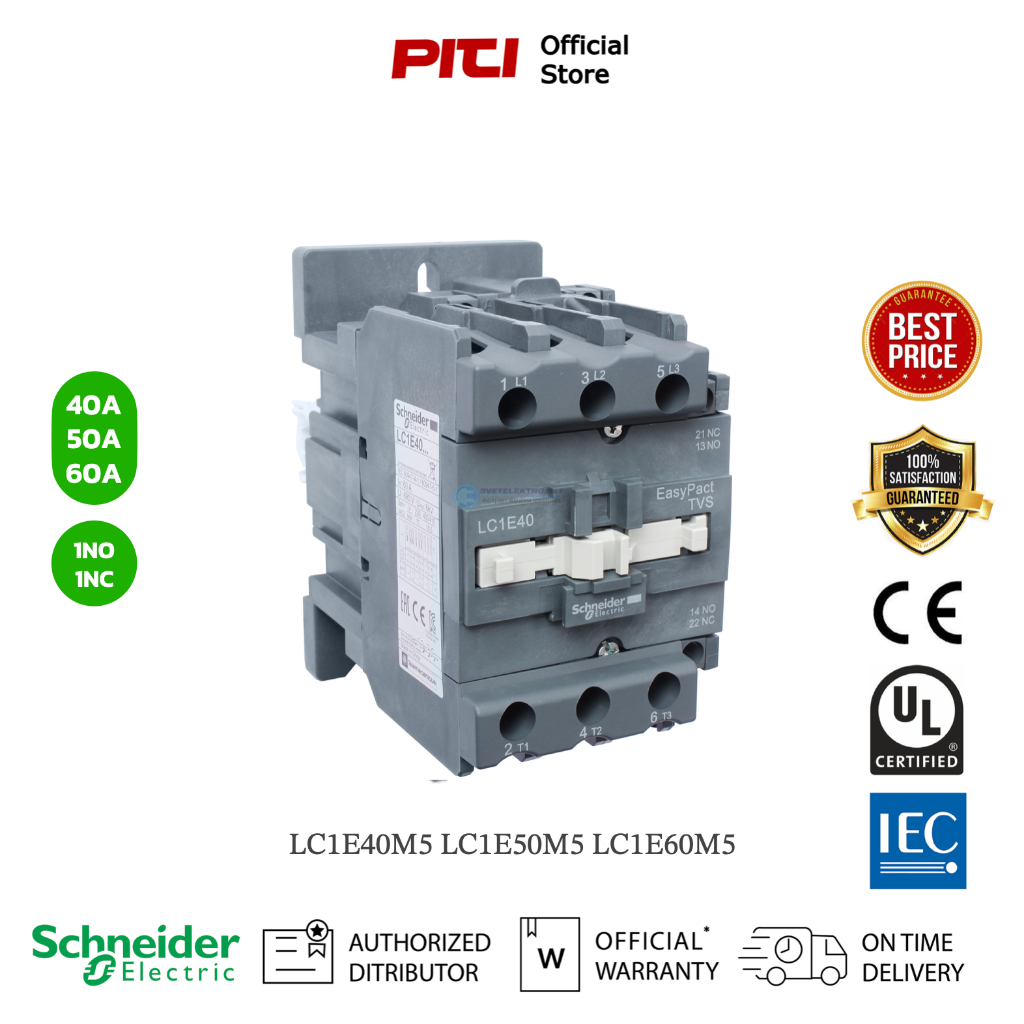 Schneider คอนแทคเตอร์ LC1E65M5 56A 1NO+1NC 30kW 40HP Magnetic Contactor ...