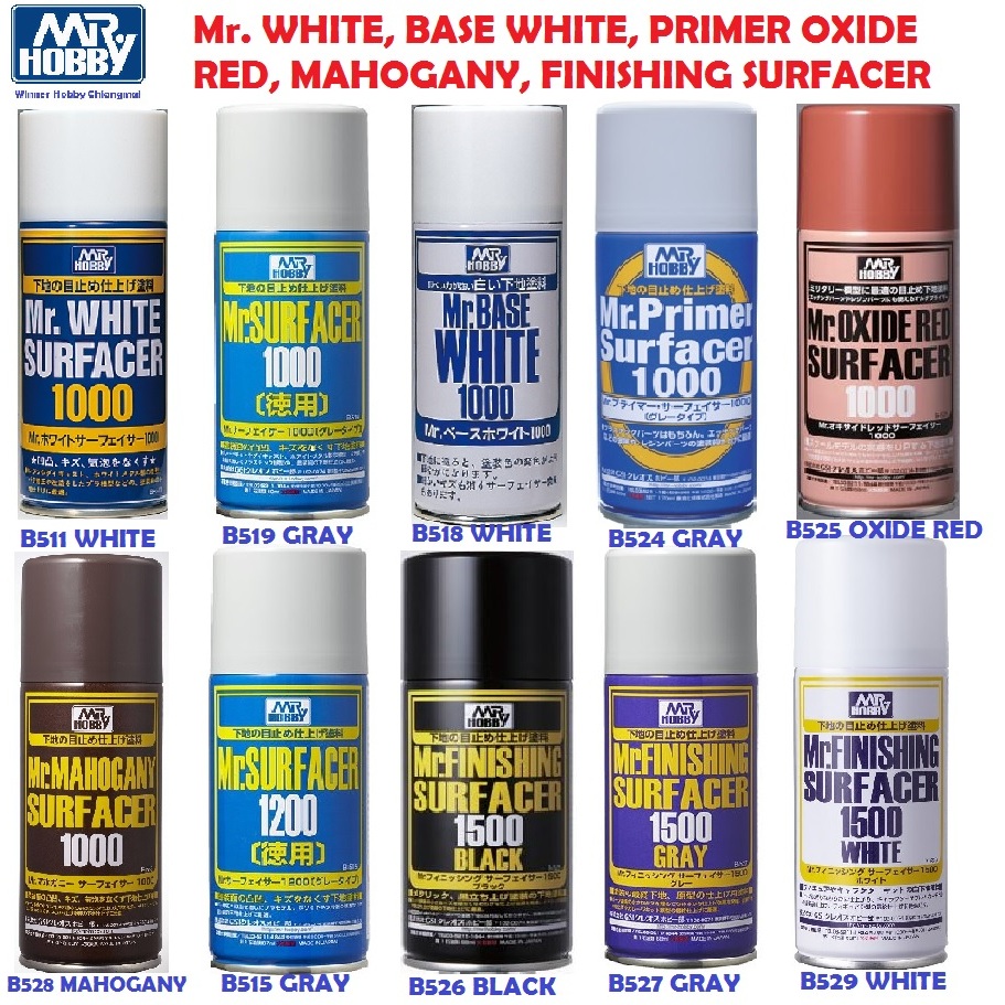 MR.HOBBY PRIMER SURFACER B519 B524 B515 B527 GRAY, B511 B518 B529 WHITE, B526 BLACK,B525 OXIDE ...