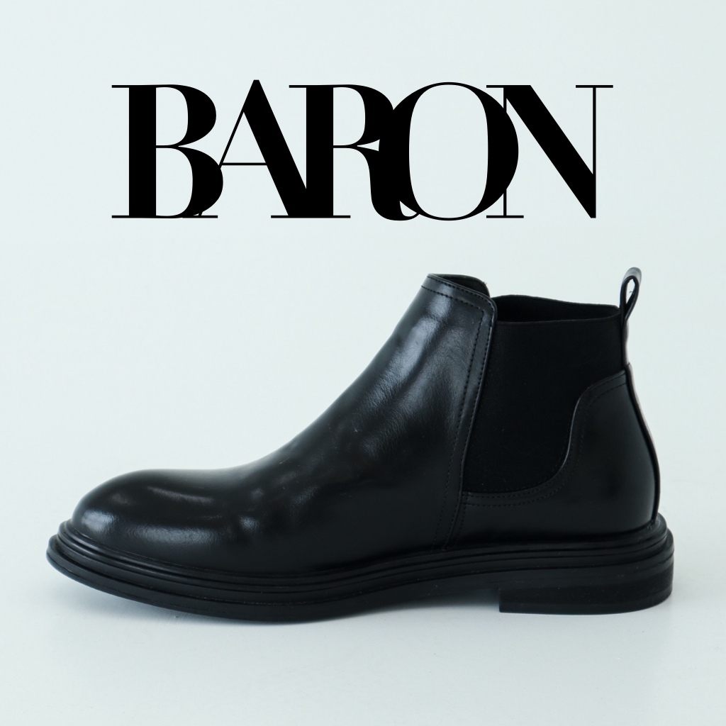 BARON BOOTS Black Leather Shoes รองเท้าหนังวัวหัวแหลม หุ้มส้น | Shopee ...