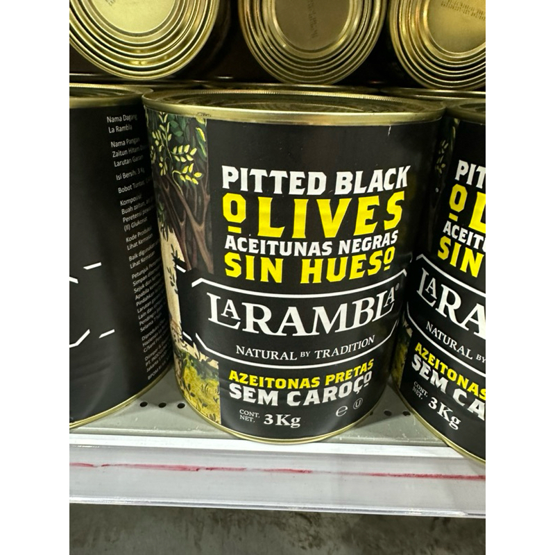Pitted Black Olives La Rambla 3 Kg. มะกอกดำ ไม่มีเมล็ด ตรา ลาแรมบลา / Cocktail Onions Cebollitas ...