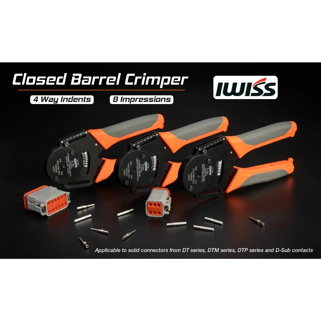 IWISS IWD-12, IWD-16, IWD-20 Closed Barrel Crimper 4 Way Indent,8 Impression Type for Deutsch ...