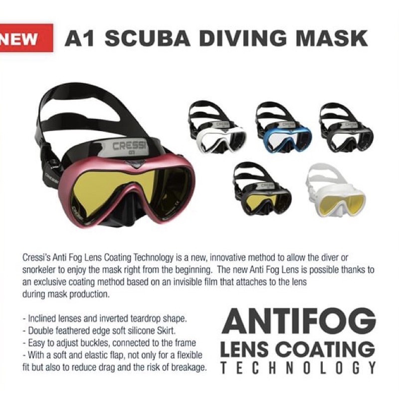 Cressi A1 mask หน้ากากดำน้ำ ตัวเลนส์ป้องกัน anti fog ในตัว | Shopee ...