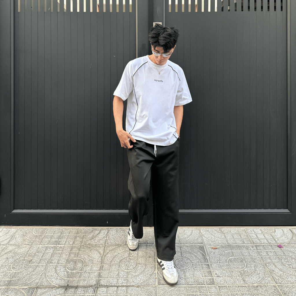 Karants แบรนด์ระดับนานาชาติอินเทรนด์ เสื้อยืดขอบลายนูน cotton แท้ 100% ...