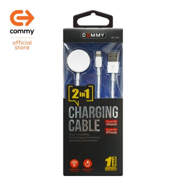 Commy สายชาร์จ 2in1 รุ่น DC243 แบบ 2 หัว สำหรับ ihone & Apple Watch ...