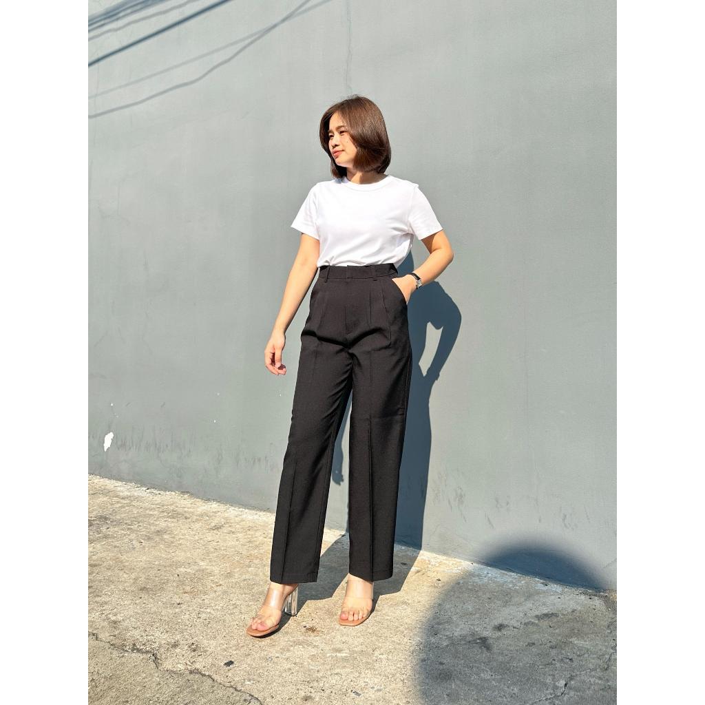 กางเกงขายาว เอวสูง ทรงบอย - PC34 | Shopee Thailand