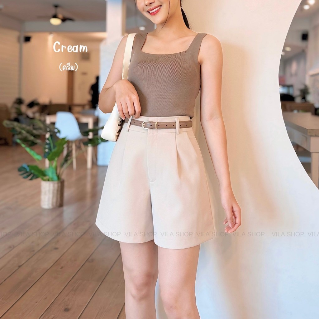 Vi03 กางเกงขาสั้นพรางหุ่น ซิปหน้า ตะขอหน้า งานตัด VILA | Shopee Thailand