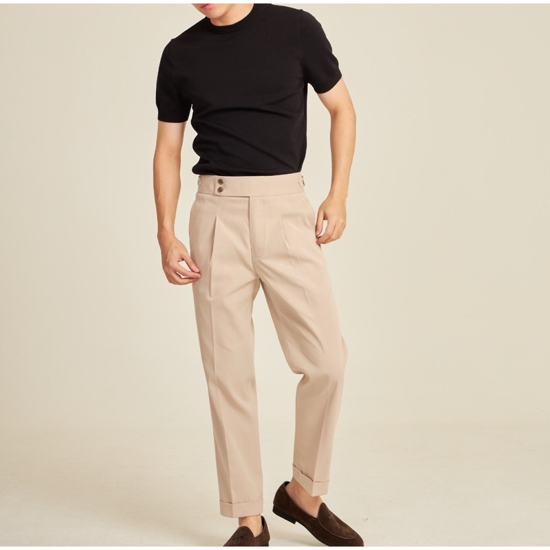 Thepatterns.co - Laytan Double Button Trousers in Dark Beige กางเกงทรง ...