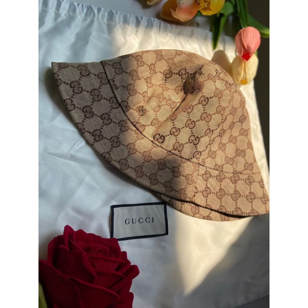 หมวกบัคเก็ต Good Condition Gucci Vintage Monogram GG Bucket Hat | Shopee Thailand