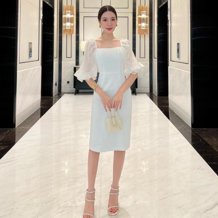 BELLITA BRAND เดรสแขนตุ๊กตา ออกงาน งานแต่ง คาเฟ่ เข้าวัดทำบุญ งานแต่ง | Shopee Thailand