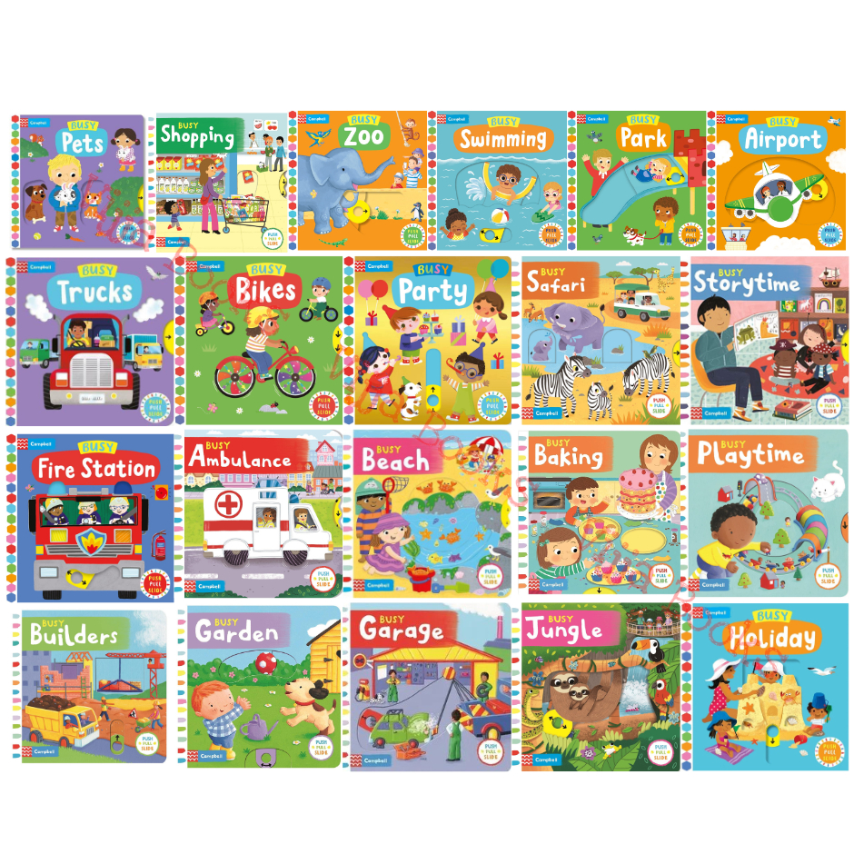 Busy Board book push pull slide หนังสือเด็ก นิทานภาพ ภาษาอังกฤษ ดึง ...