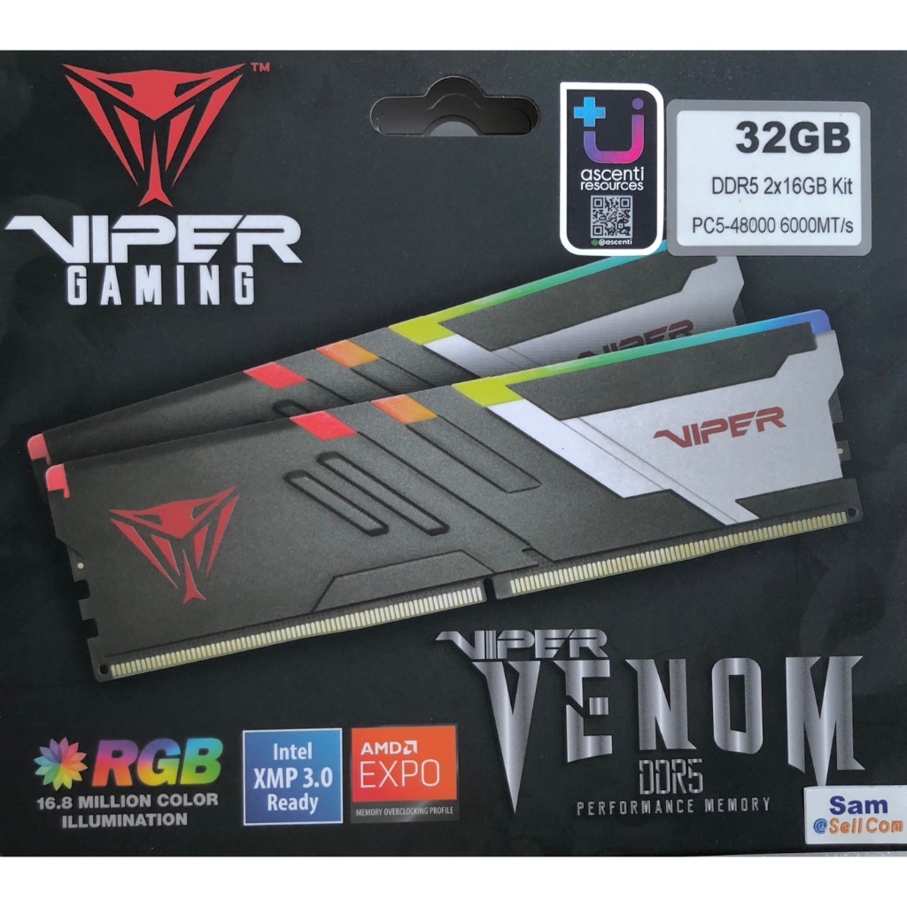 RAM (หน่วยความจำ) 32GB (16GBx2) DDR5 6000MHz PATRIOT VIPER VENOM RGB ...