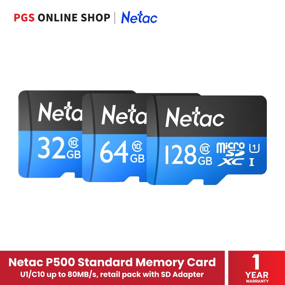 Netac P500 Standard Memory Card (เมมโมรี่การ์ด) U1/C10 up to 80MB/s, retail pack with SD Adapter ...