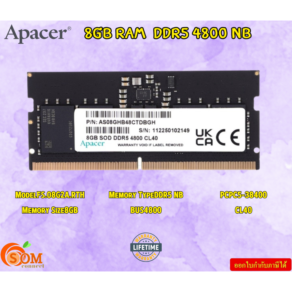 APACER RAM-NB DDR5 SO-DIMM 8GB 4800MHz (FS.08G2A.RTH) (ZC.A01ST.08A ...