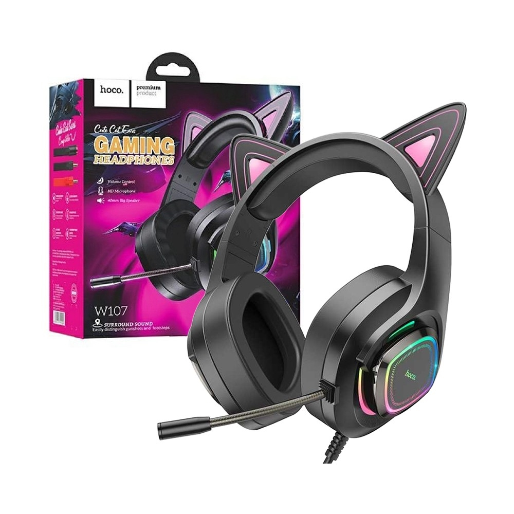 พร้อมส่ง หูฟังเกมมิ่งมีไมค์ มีไฟ LED HOCO W107 Luminous Gaming Wired ...