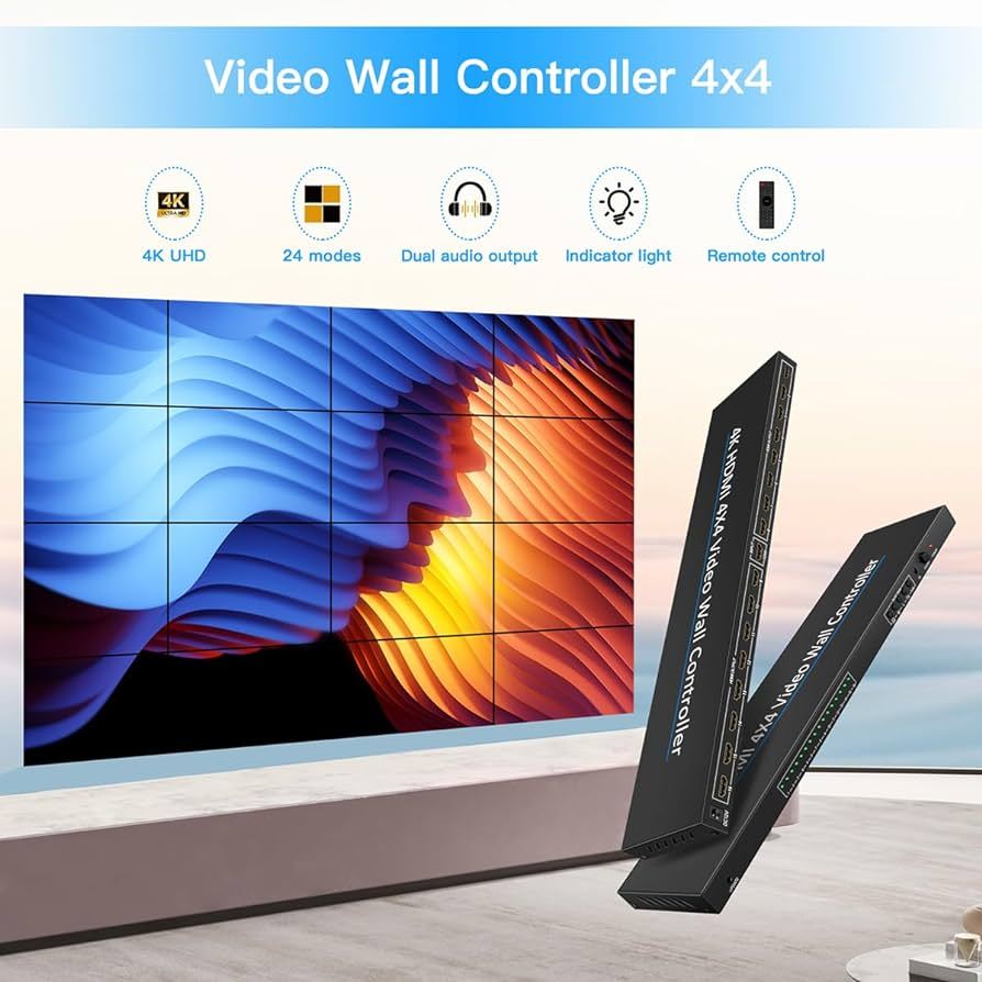 4K Video Wall Controller 4x4 3x5 5x3 4K60 HDMI Inputs for 16 TVs ...