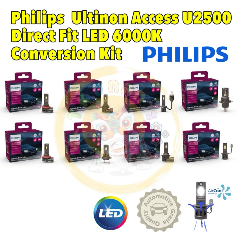 หลอดไฟหน้า 1คู่ PHILIPS ULTINON ACCESS U2500 LED 6000K H1,H3,H4,H7,H11,HB3,HB4,HIR2 ส่งฟรี ...