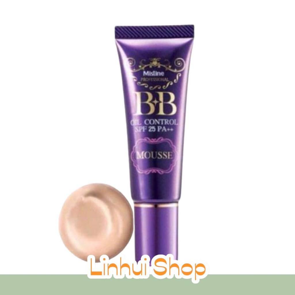 Mistine BB Cream Oil Control Mousse SPF25 PA++ มิสทีน เนื้อมูส หลอดสีม่วง 15 g บีบีครีม 1 ชิ้น ...