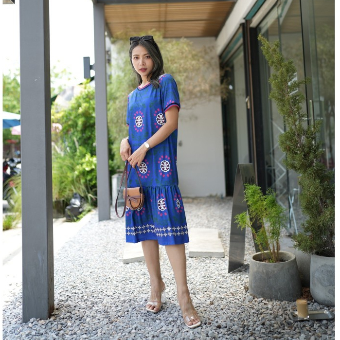 DE119 เดรสยืดต่อชายระบายทิวลิปจิ๋วชมพู | Shopee Thailand