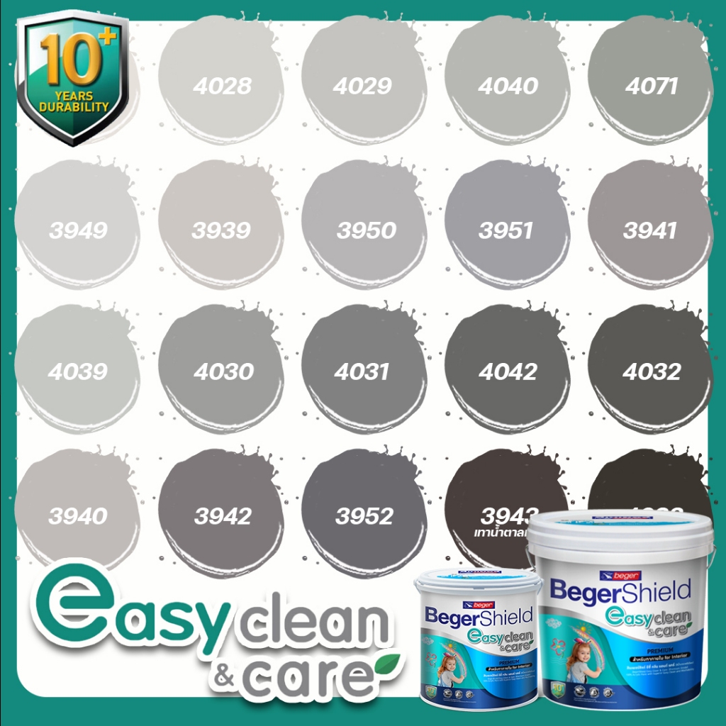 Beger easy clean & care อีซี่คลีน แอนด์แคร์ สีเทา กึ่งเงา 9 ลิตร สีทา ...