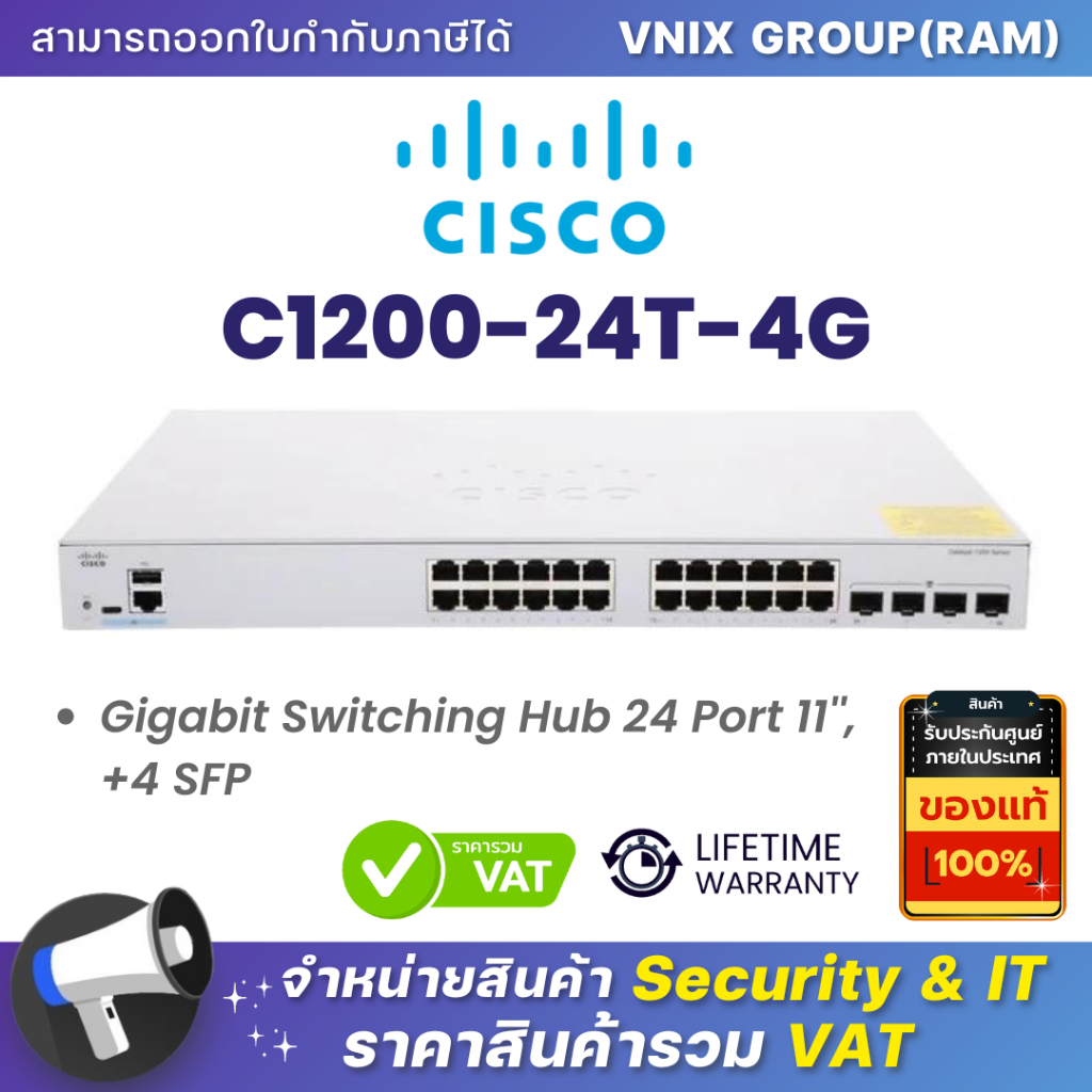 Cisco C1200-24T-4G Gigabit Switching Hub 24 Port 11'',+4 SFP By Vnix ...