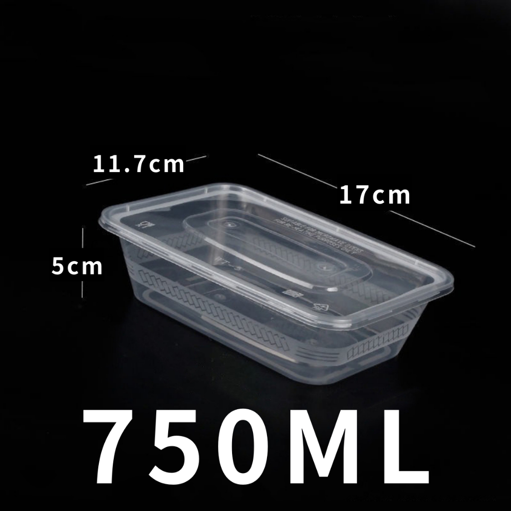 กล่องพลาสติก（ใส）ใช้สำหรับบรรจุอาหาร 500 / 650 / 750 / 1000 มล เข้าไมโครเวฟได้ แพ็คละ50ใบพร้อมฝา ...