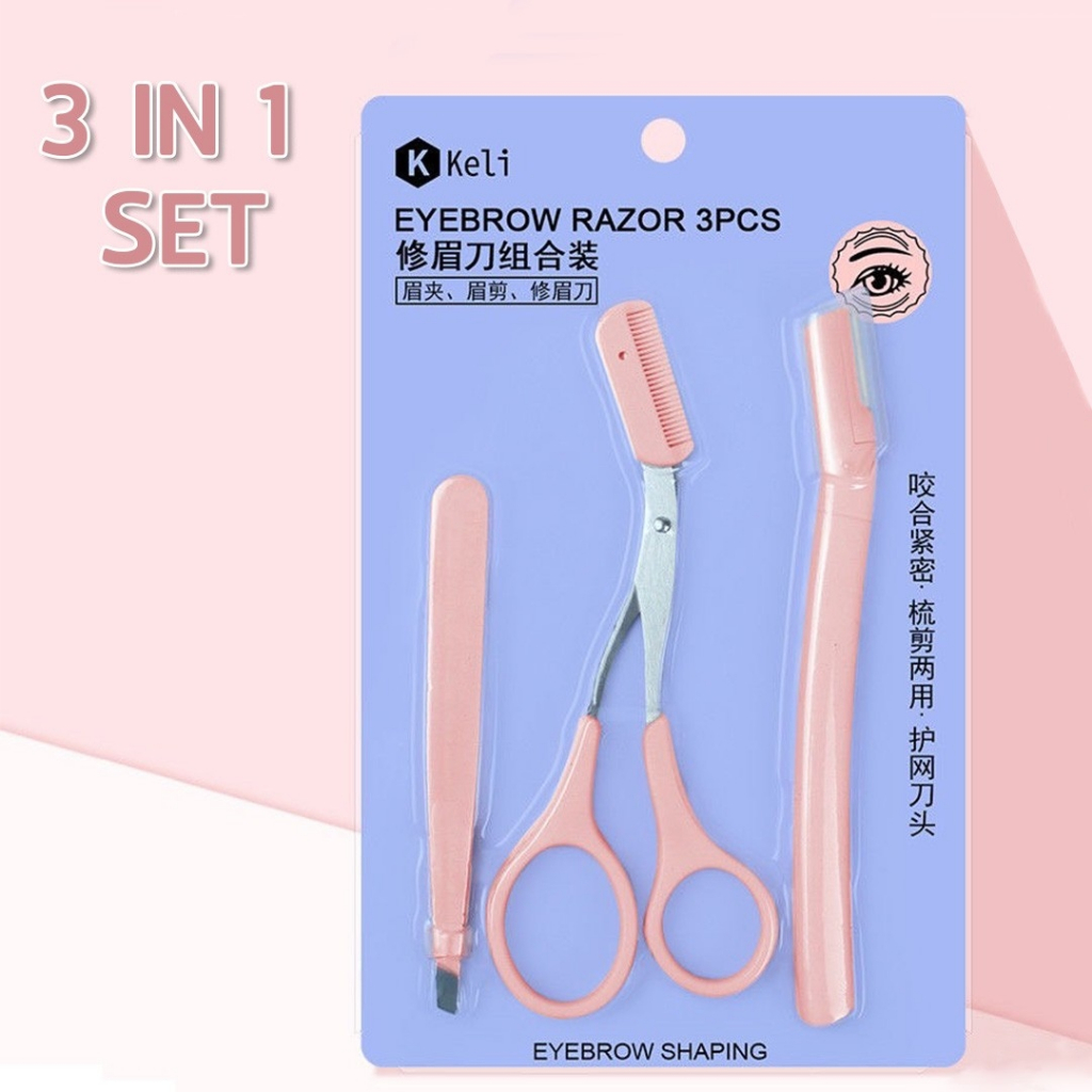 KELI Eyebrow Razor 3 pcs. [KL743] เซตอุปกรณ์จัดแต่งทรงคิ้ว 3 in 1 set ...