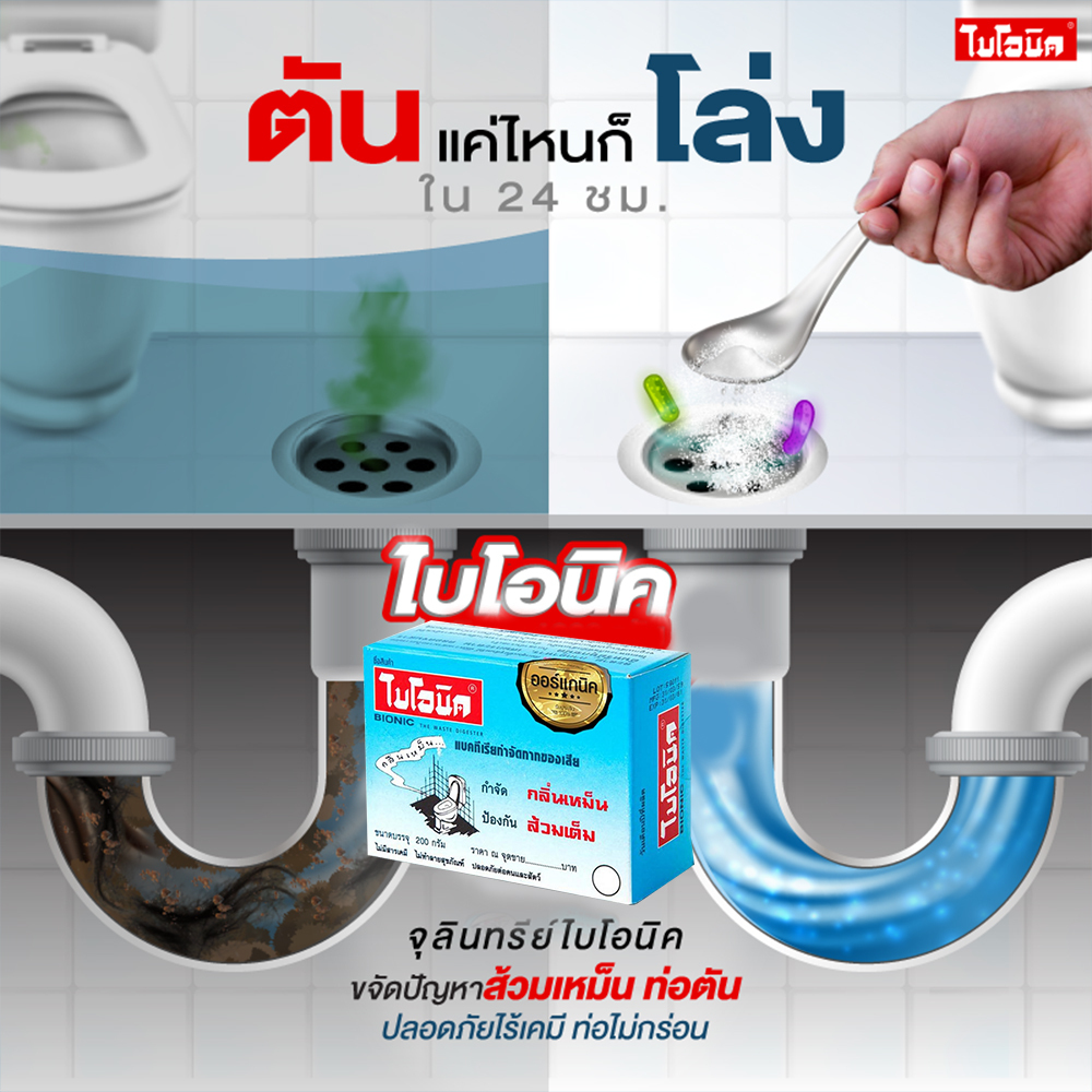 ไบโอนิค BIONIC 200 กรัม แพ็ค 6-12 กล่อง ส้วมตัน ส้วมเหม็น ท่อตัน ส้วมเต็ม อ่างตัน จุลินทรีกำจัด ...