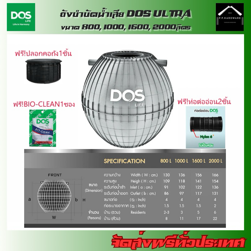 DOS ถังบำบัดน้ำเสีย DOS ULTRA ขนาด 800, 1000, 1600, 2000ลิตร | Shopee ...