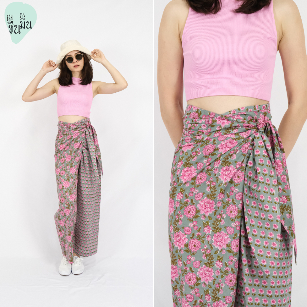 กางเกงขายาว Wrap Pants two colors made by indian cotton กางเกงเลผูกข้าง ...