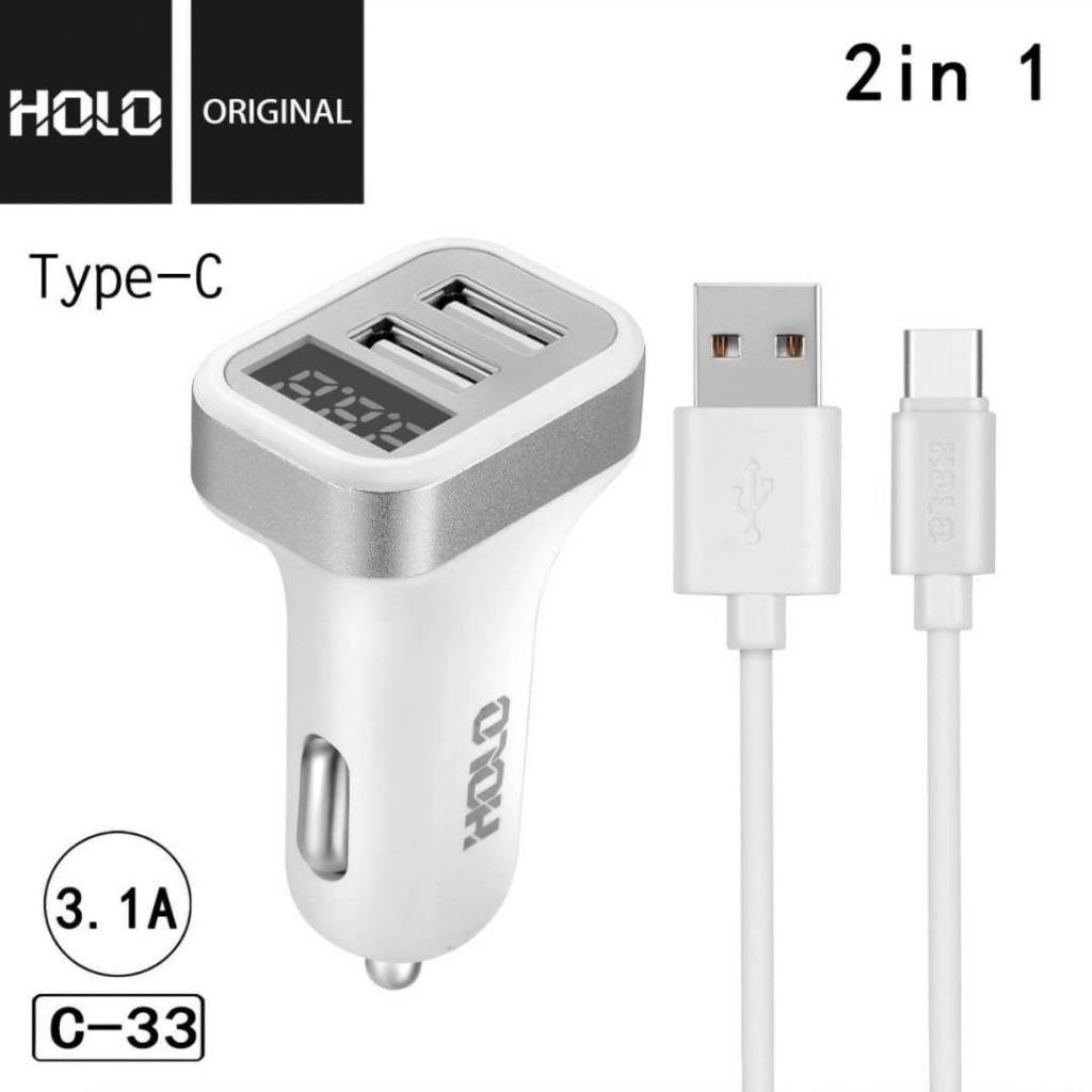 Holo C-31 2in1 2USB มี2ช่องเสียบ ชุดชาร์จโทรศัพท์ในรถยนต์ มีหัวชาร์จ ...