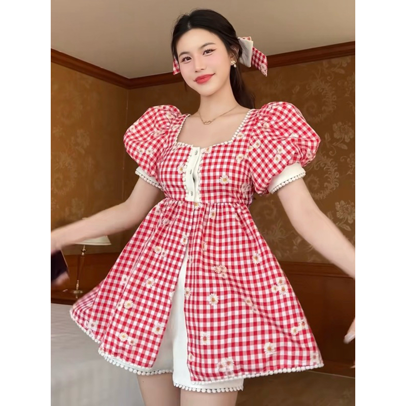 มือสอง - size m BELLITA BRAND ชุดเซ็ท มีกิ๊ฟโบว์เสื้อลายสก๊อต ชุดคาเฟ่ ชุดเที่ยว ชุดน่ารักชุดคุณ ...