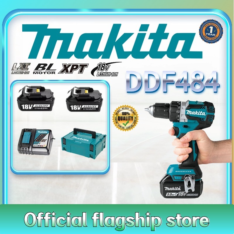 Makita DDF484 สว่านกระแทกไฟฟ้าแบบชาร์จไฟได้ 18V, ไขควงเครื่องมือไฟฟ้า ...
